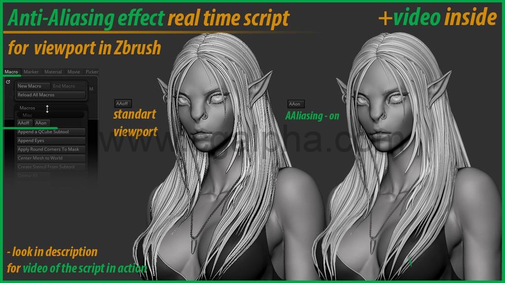 zbrush插件-Zbrush实时抗锯齿 Anti-Aliasing effect_CGalpha