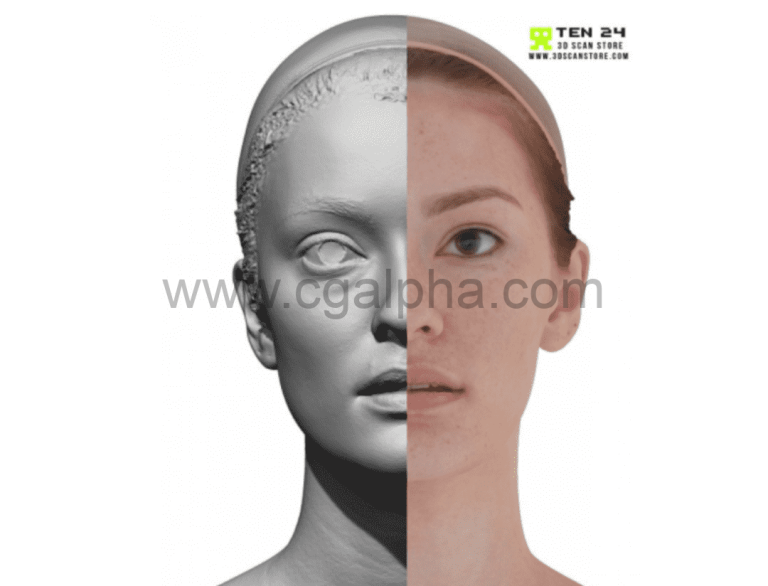 3DScan Store – 女性头部扫描3D模型 Female 21 Head Scan Cleaned_CGalpha