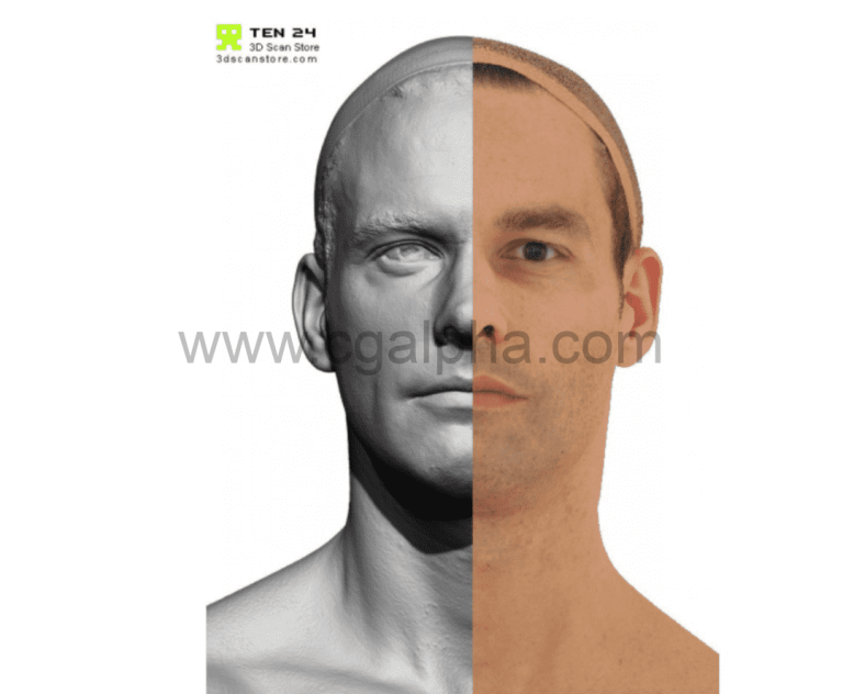 3DScan Store – 男性头部扫描3D模型 Male 05 Head Scan Cleaned_CGalpha