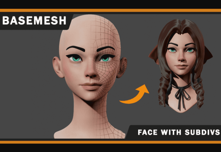 风格化头部模型 Stylized Female Head Basemesh + Accessories_CGalpha