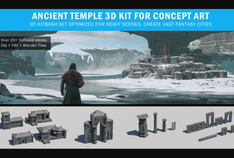 概念艺术古代寺庙 3D 套件 Ancient Temple 3d Kit for Concept Art_CGalpha
